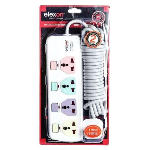 Elexon 4-Way Power Extension Socket 13A El-902S White 5m price in UAE ...
