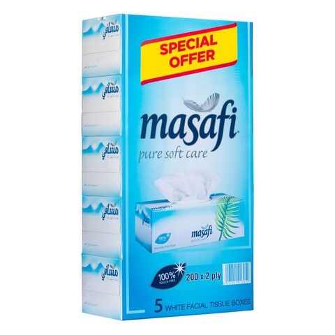 Masafi Pure Soft Care 2-Ply Facial Tissues White 200 countx5 price in ...