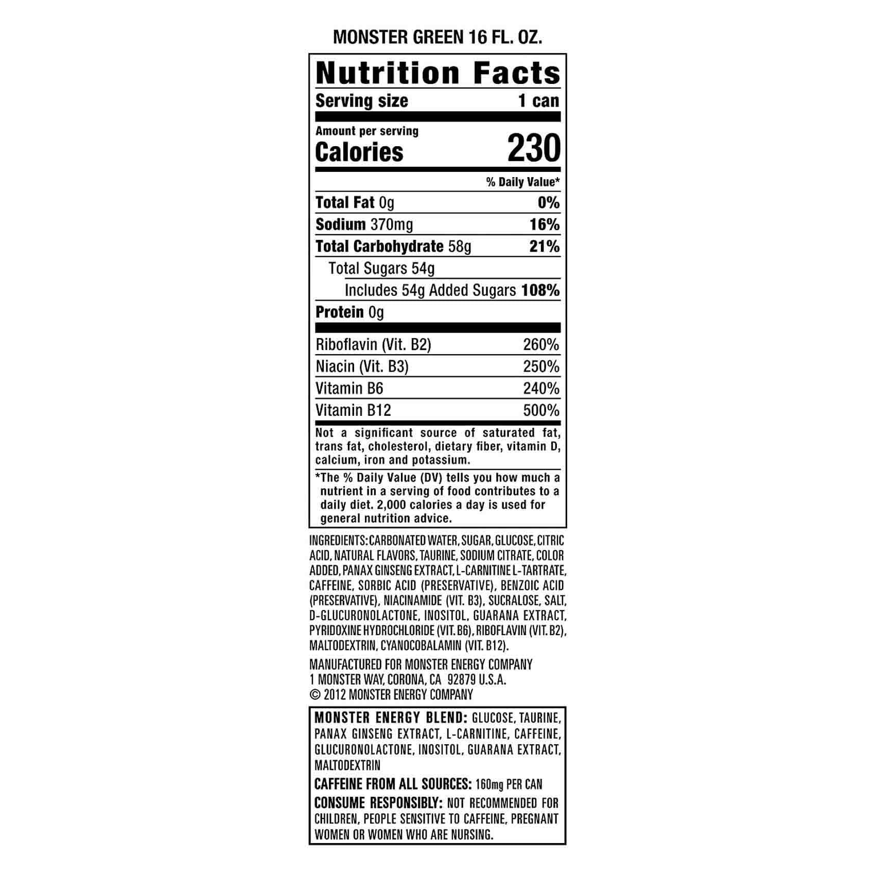 Monster Energy Drink Label Caffeine