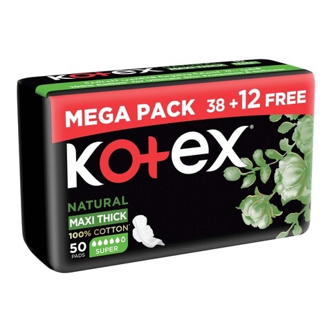Kotex Natural Maxi Protect Thick Pads 100% Cotton Pad Super Size With ...