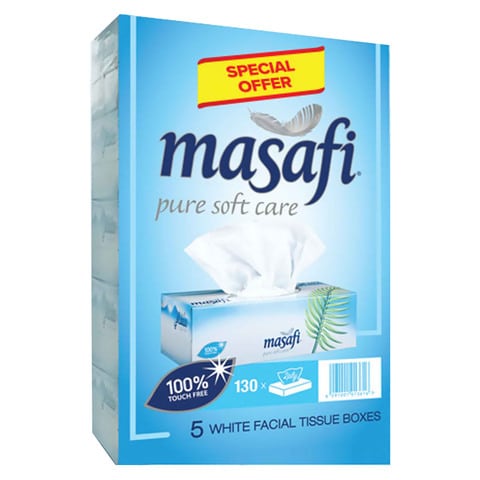 Masafi Pure Soft Care Facial Tissue White 130 Sheets Pack of 5 price in ...