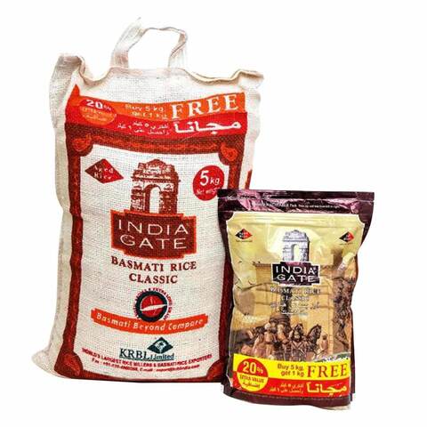 India Gate Basmati Rice 5Kg+1Kg price in Kuwait | Carrefour Kuwait ...