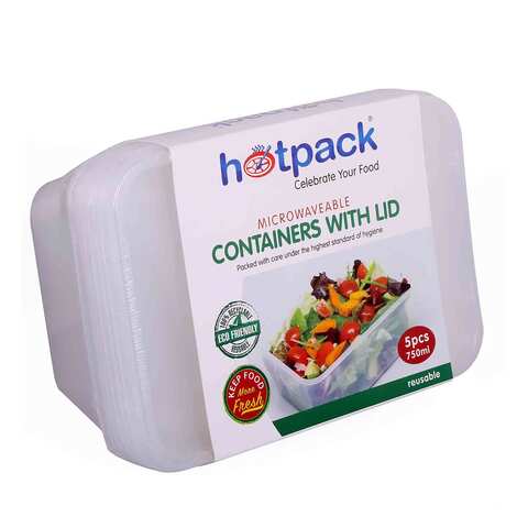 Hot Pack microwave rectangle containers with lids 750ml 5pieces price ...
