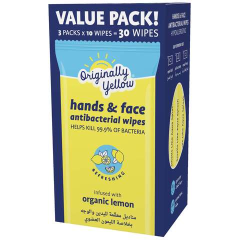 Originally Yellow Hands and Face Wipes Organic Lemon Value pack of 3x10 ...