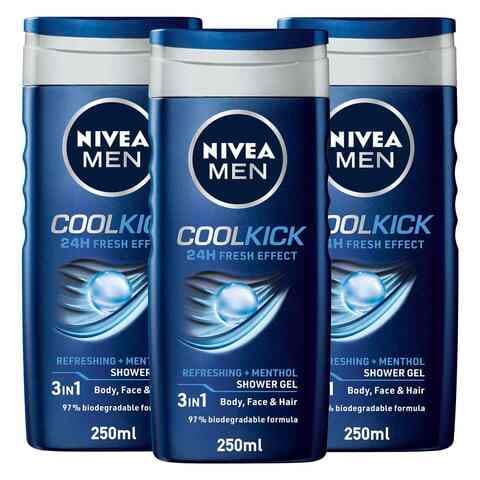 NIVEA Cool Kick 24H Fresh Effect Shower Gel Blue 250ml Pack of 3 price ...
