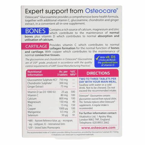 Vitabiotics Osteocare Plus Glucosamine And Chondroitin Bones Tablets 60 ...