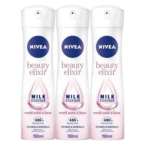 NIVEA Beauty Elixir Anti-Perspirant Deodorant White 150ml Pack of 3 ...