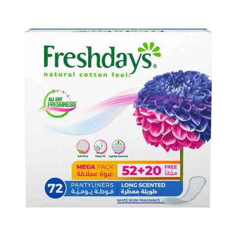 Freshdays Natural Cotton Feel Long Scented Pantyliners 72 Count Pack of ...