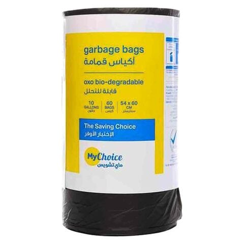 Mychoice 10 Gallon Oxo Bio-Degradable 54 x 60 cm Black 60 Garbage Bags ...