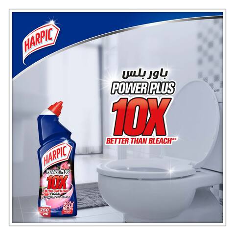 Harpic Power Plus Toilet Cleaner, 10X Better Than Bleach, Kills 99.9% Germs, Floral Fragrance ...