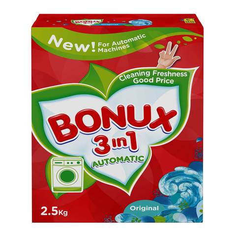 Bonux original 3 in 1 detergent powder low foam 2.5 Kg Online | Carrefour KSA