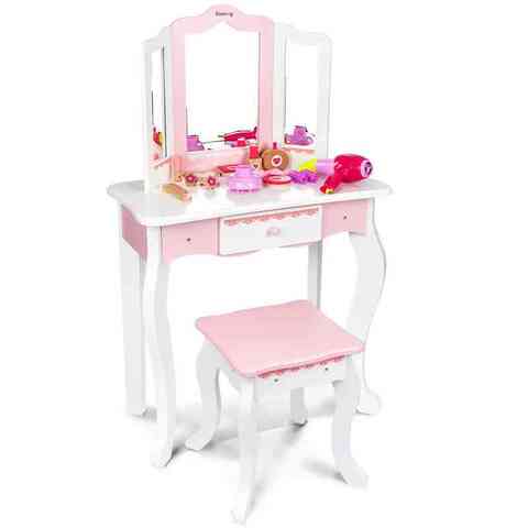 Girl Toy Dressing Table With Pink Accessories Wooden Toy price in UAE ...