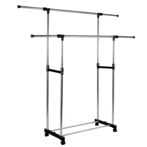 HK Extendable Double Rod Cloth Rack Silver 150x43x160cm price in UAE ...
