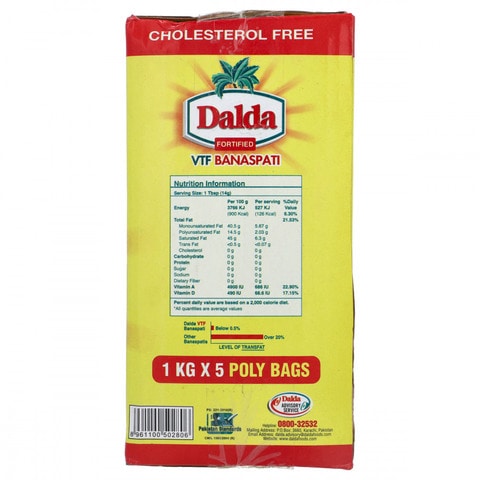 Dalda Fortified Vtf Banaspati Poly Bag 1 lt (Pack of 5)