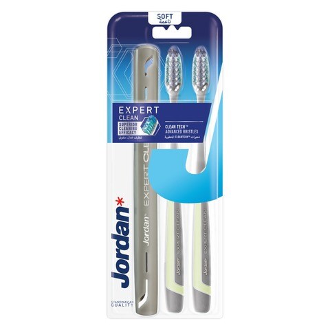 Jordan Expert Clean Tooth Brush Grey Pack of 2 With Tooth Cleaner ...