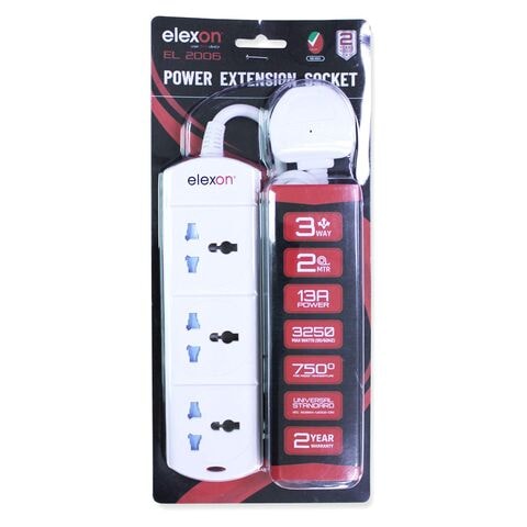 Elexon 3 Way Extension Socket White 2 Metre price in UAE | Carrefour ...