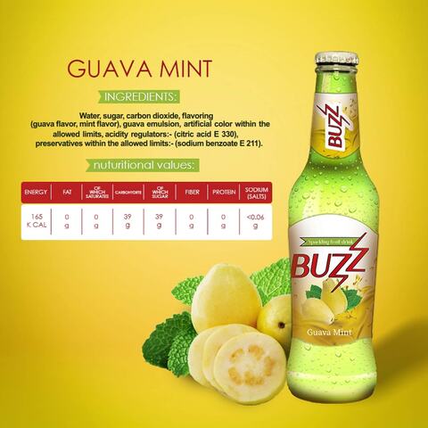 Buzz Sparkling Fruit Drink with Guava and Mint - 300 ml Online | Carrefour Egypt