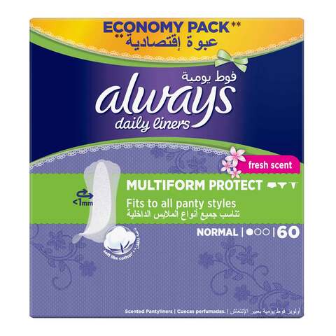 Always Multiform Protect Daily Liners Slim Pantyliners White 60 count ...
