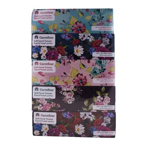 Carrefour 2 Ply Soft Facial Tissue 150 Sheets Pack of 5 price in UAE ...