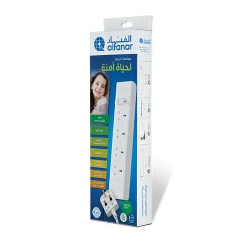 Alfanar extension cord, 4 sockets, 5 meters cable, 13 ampere, white ...
