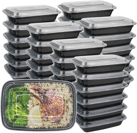 75pcs -Rectangular Disposable Food Container - Black Base With Clear Lid -28oz price in UAE ...