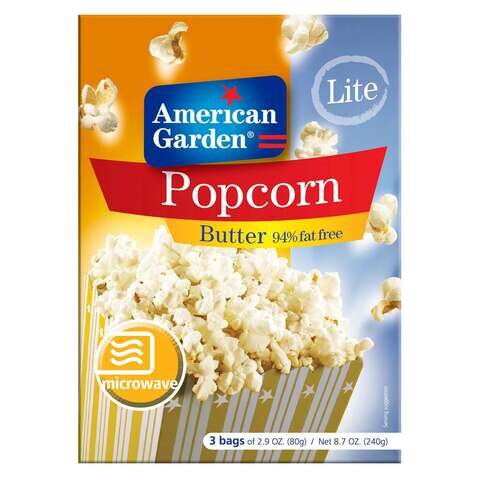 American Garden Microwave Butter Lite Popcorn Gluten-Free 240g (3 Bags ...
