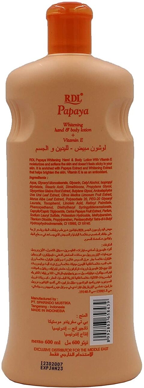 Buy RDL Papaya Hand And Body Whitening Lotion Orange 600ml Online ...