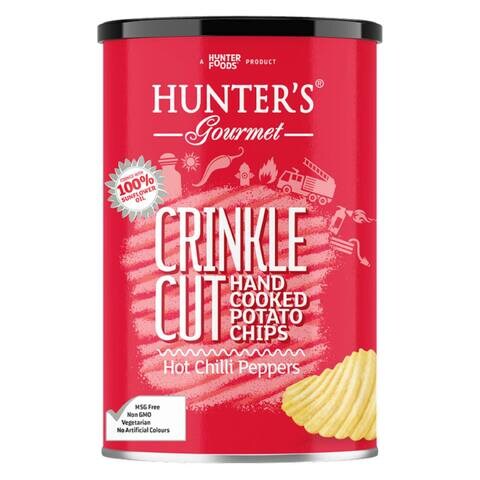 Hunters Gourmet Hot Chilli Pepper Flavoured Crinkle Cut Hand Cooked ...