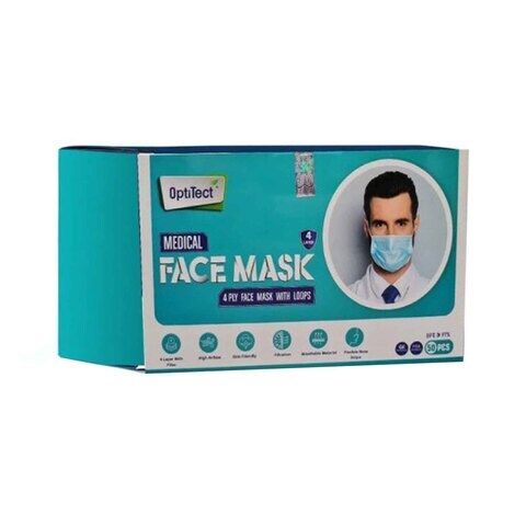 OptiTect Medical Face Mask Blue 4 Ply 50 PCS price in UAE | Carrefour ...
