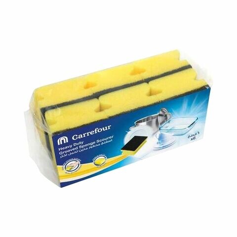 Carrefour Heavy Duty Grooved Sponge Scourer Yellow 6 count price in UAE ...