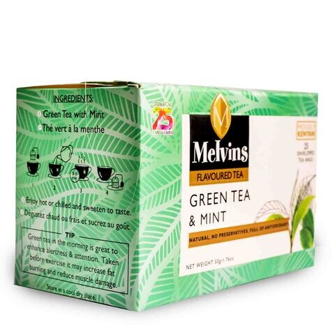 Melvins Green Tea With Mint Tea Bags 25'S