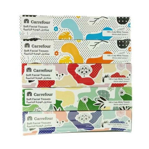 Carrefour 2 Ply Soft Facial Tissue 100 Sheets Pack of 5 price in UAE ...