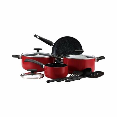 Bergner Non-Stick Cookware Set Red Pack of 10 price in UAE | Carrefour ...