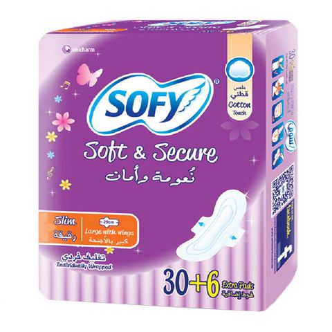 Sofy sanitary napkin for women soft and secure large with wings 30 + 6 ...