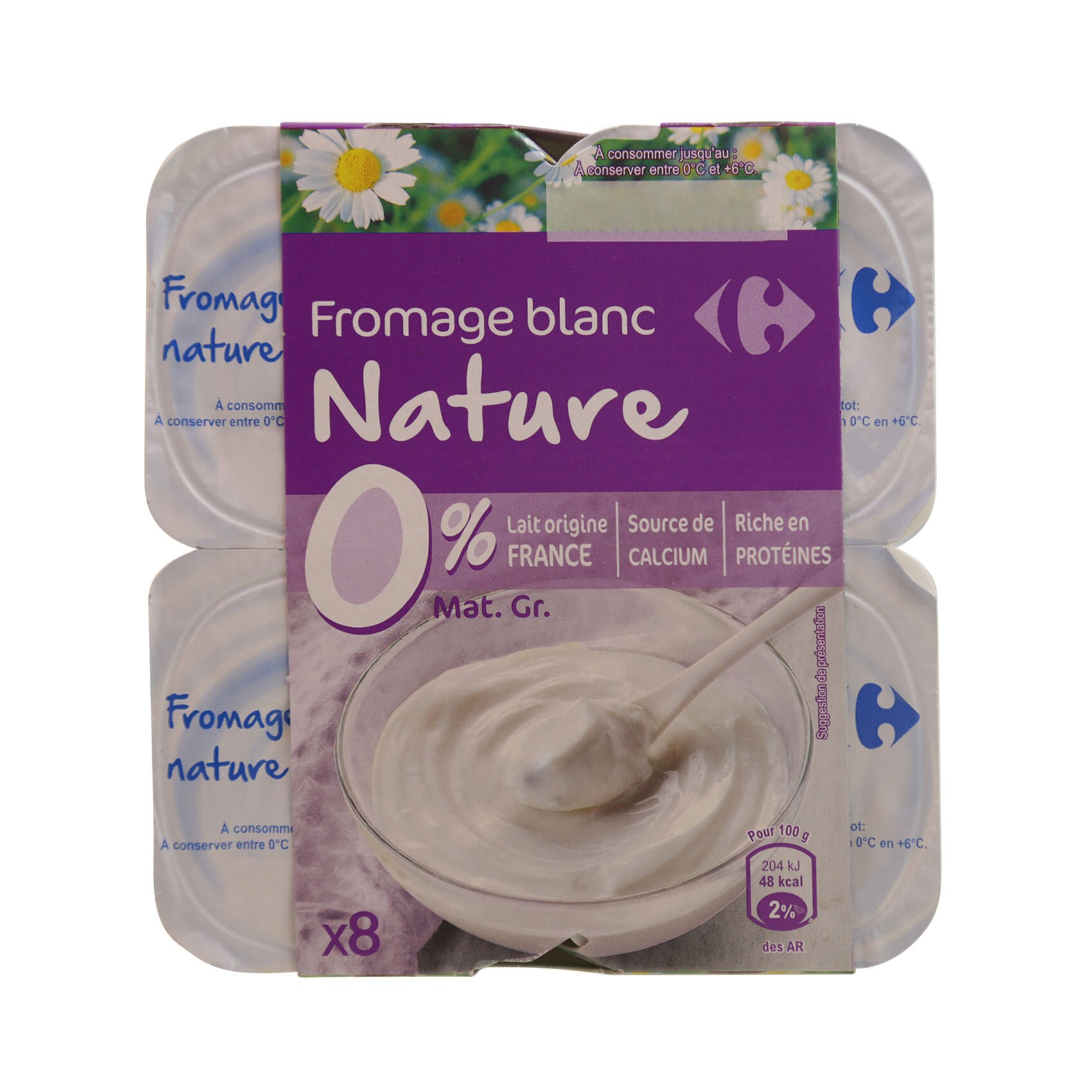 Buy Carrefour Fromage Blanc Plain Yogurt 100g x Pack of 8 Online - Shop ...