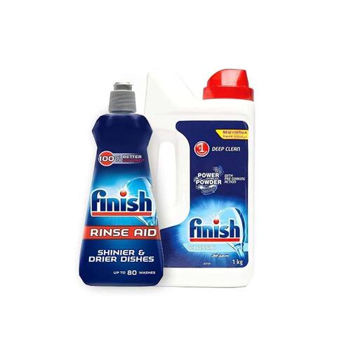 Finish Power Dishwasher Powder Detergent - 1 Kg with Rinse Aid - 400ml ...