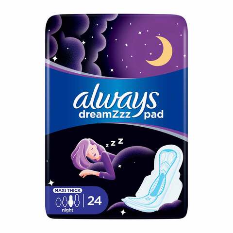Always Maxi Thick Night Sanitary Pads With Wings White 24 count price ...