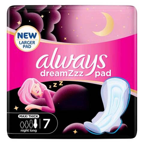 Always Dreamzz Pad Cotton Maxi Thick Sanitary Pads With Wings 7 Count ...