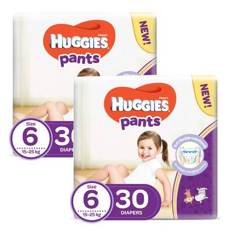 Huggies Diaper Pant Size 6 15-25kg White 30 Diapers Pack of 2 price in ...