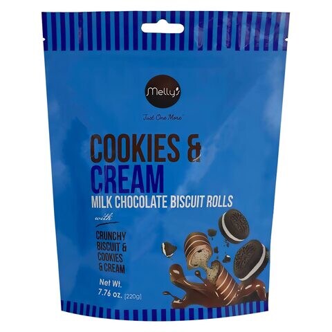 Mellys Cookies And Cream Milk Chocolate Biscuit Rolls 220g price in UAE ...