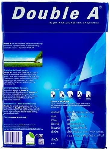 Double A Printer Copy Paper, Size A4, GSM 80, 500 Pages, 08/04/2023