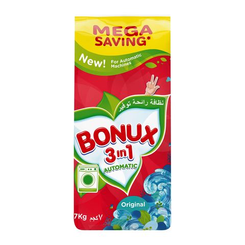 Bonux original 3 in 1 detergent powder low foam 7 Kg price in Saudi Arabia | Carrefour Saudi ...