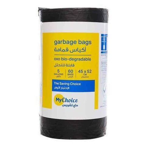 Mychoice 5 Gallon Oxo Bio-Degradable 45 x 52cm Black 60 Garbage Bags ...