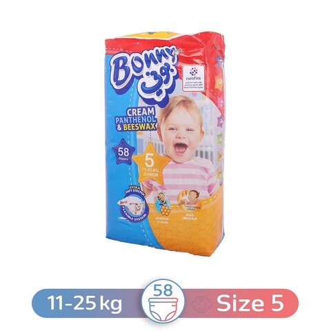Bonny Junior Diapers Jumbo Pack - Size 5 - 58 + 10 Diapers price in ...