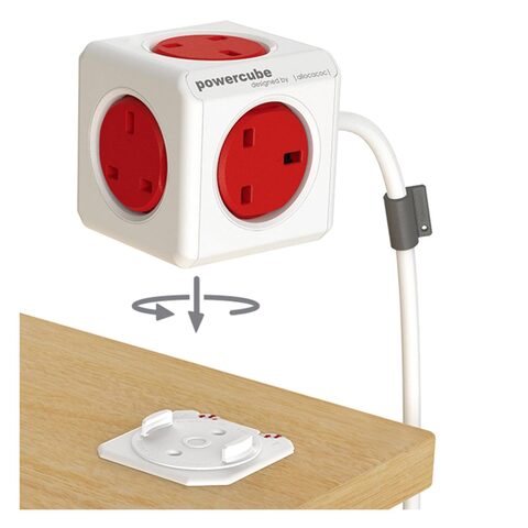 Buy Allocacoc PowerCube Extended 5 Way Wall Socket Adapter 3m White/Red ...