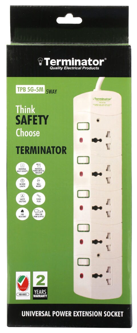 Terminator 5 Way Universal Power Extension Socket With 13A Plug And 5M ...