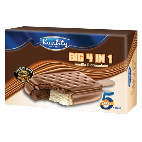 Kwality Vanilla and Chocolate Ice Cream Big 4 In 1 Multipack 90ml x5 price in UAE | Carrefour ...