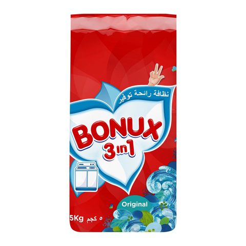 Bonux original 3 in 1 detergent powder high foam 5 Kg Online | Carrefour KSA