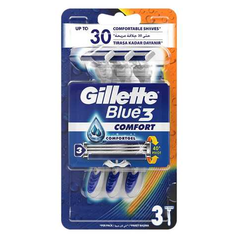 Buy Gillette Blue 3 Men's Disposable Shaving Razor 3 Piece Online ...
