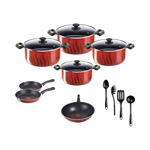 Tefal Tempo Cooking Set With Glass Lids - 15 Pieces - Red price in ...